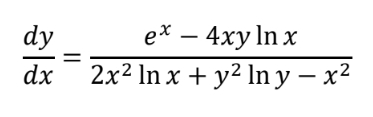 Solved dxdy=2x2lnx+y2lny−x2ex−4xylnx | Chegg.com