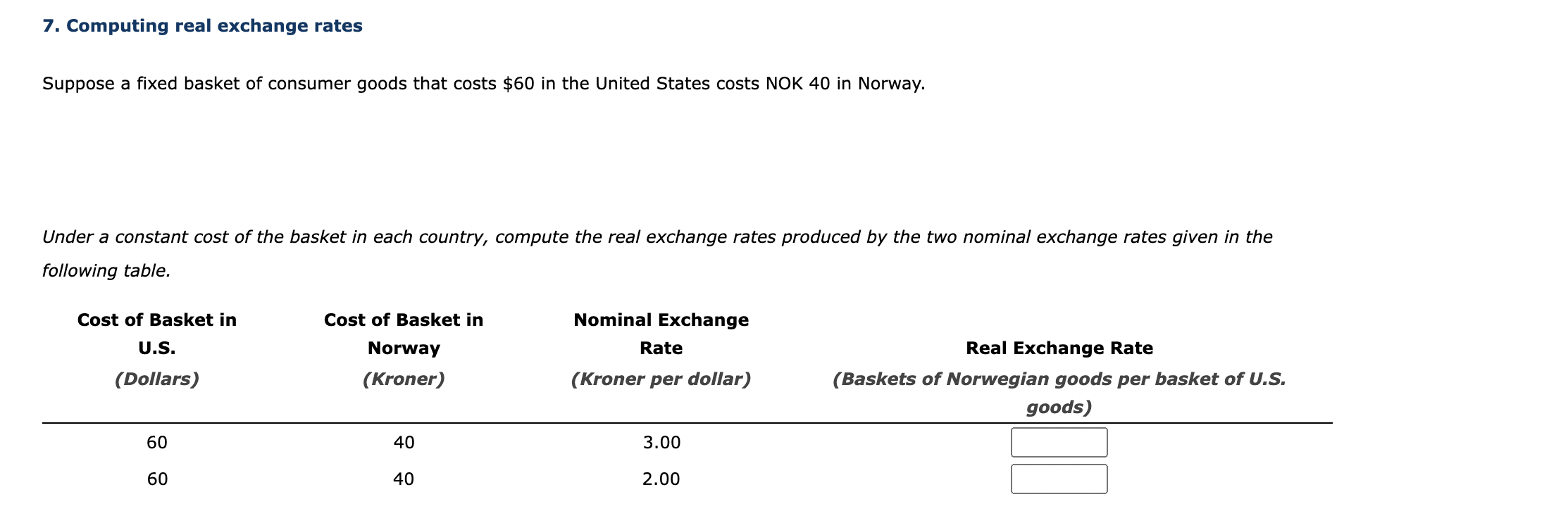 Solved 7. Computing real exchange rates Suppose a fixed | Chegg.com