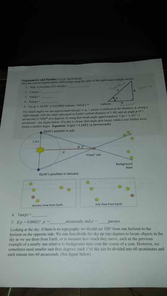 Solved Trigonometry and Parallax (1/2 Each Mark Give the | Chegg.com
