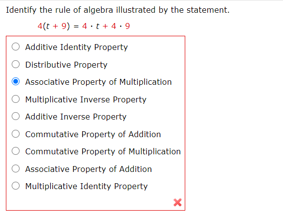 Solved Identify the rule of algebra illustrated by the | Chegg.com
