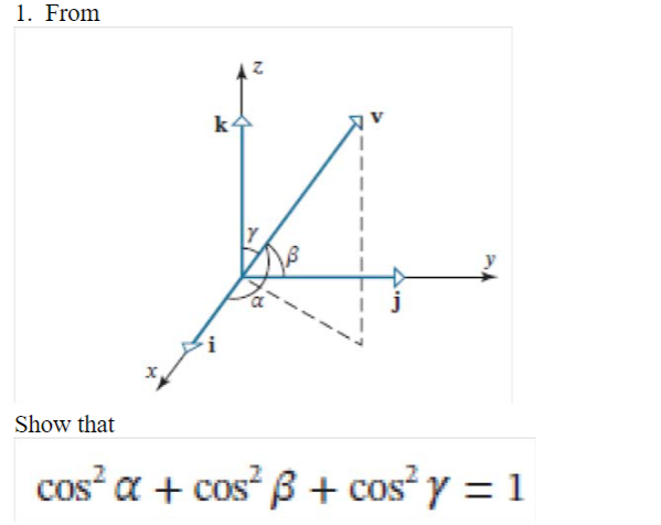 Solved 1. From z N k y Show that cos'a + cosB + cos² y = 1 | Chegg.com