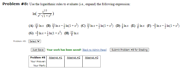 Solved Problem #8: Use the logarithmic rules to evaluate | Chegg.com