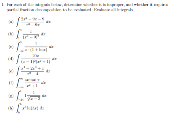 Solved 1. For each of the integrals below, determine whether | Chegg.com