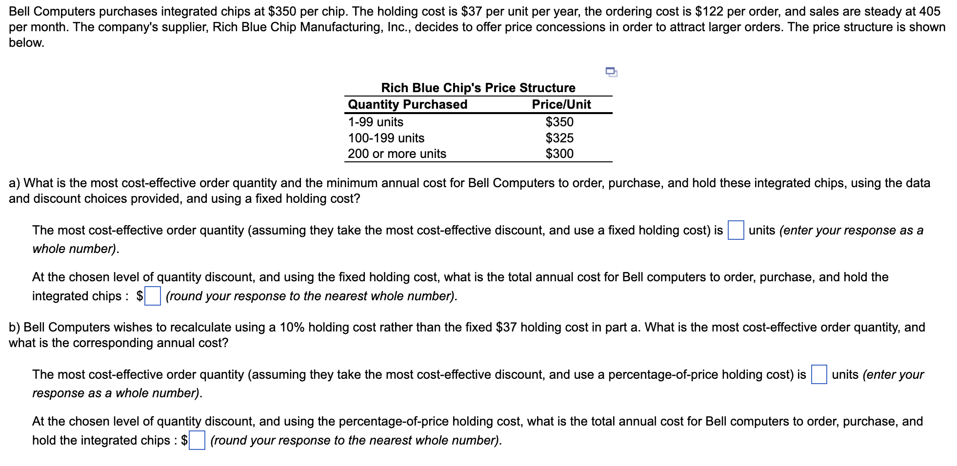 Solved Bell Computers purchases integrated chips at $350 per | Chegg.com