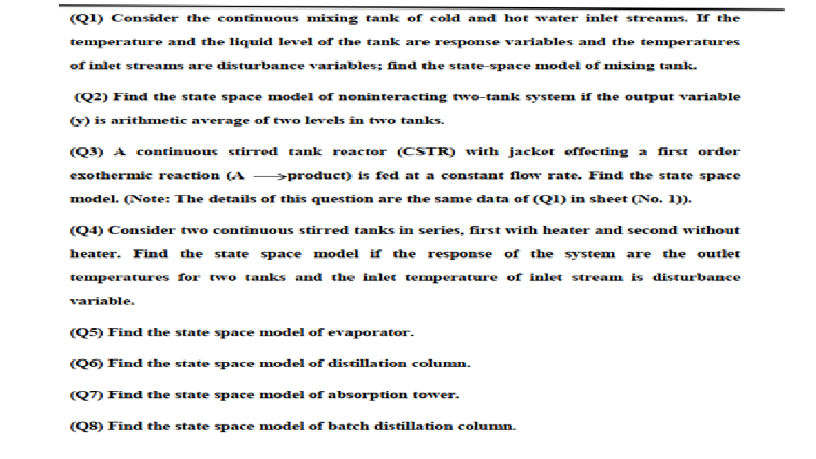 (Q1) ﻿Consider the continuous mixing tank of cold and | Chegg.com