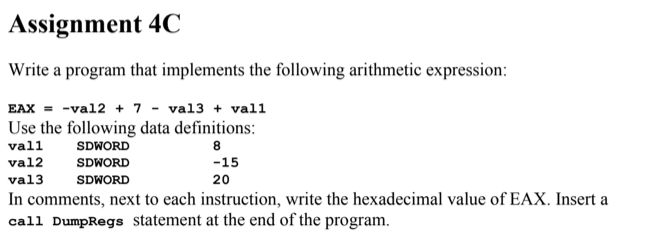 Solved Assignment 4C Write a program that implements the | Chegg.com