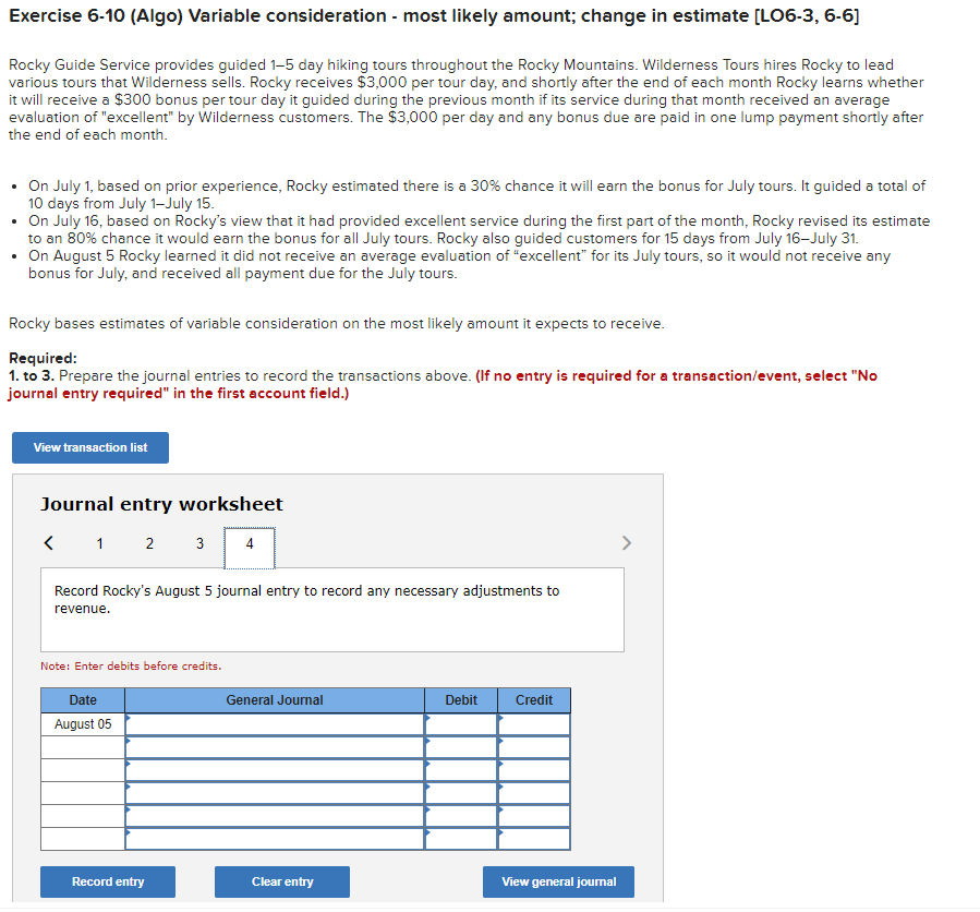 Solved Exercise 6-10 (Algo) Variable consideration - most | Chegg.com