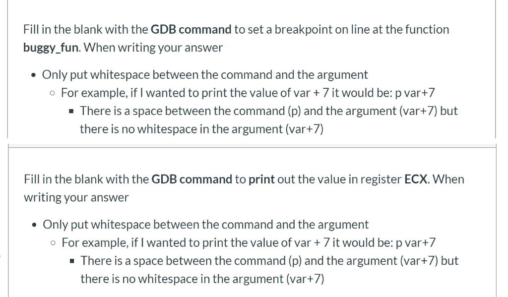 Solved Gdb Commands May I Get An Explanation For The Two