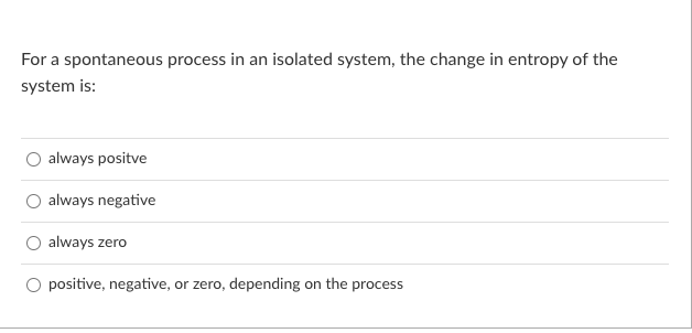 Solved For a spontaneous process in an isolated system, the | Chegg.com