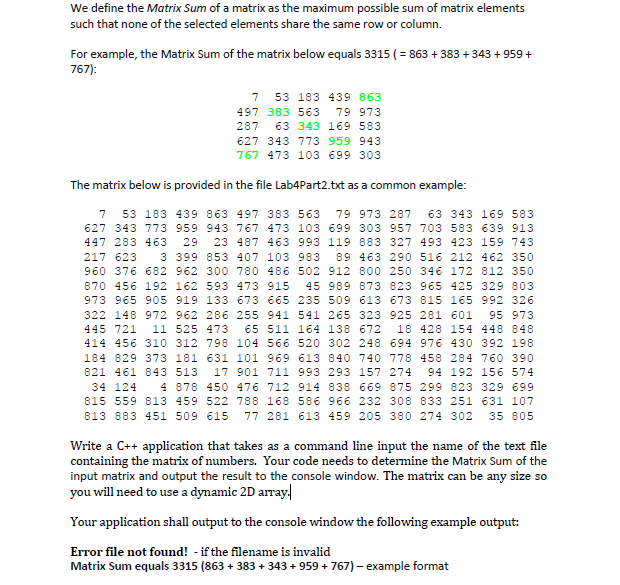 Solved We define the Matrix Sum of a matrix as the maximum | Chegg.com