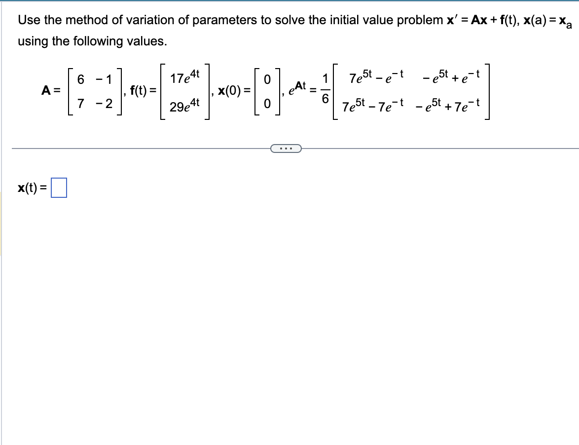 Solved Use the method of variation of parameters to solve | Chegg.com