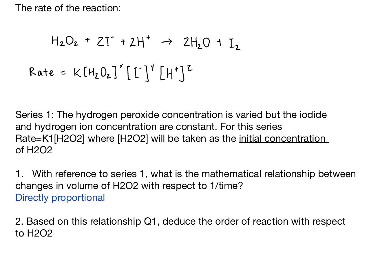 Solved The rate of the reaction: H2O2+2I−+2H+→2H2O+I2 Rate | Chegg.com