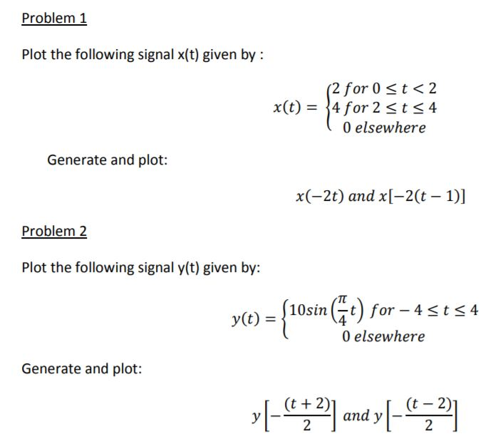 Solved Problem 1 Plot the following signal x(t) given by: (2 | Chegg.com