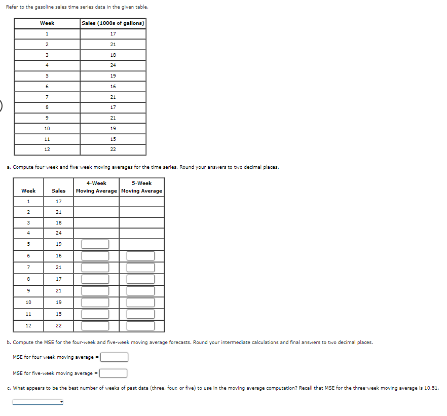 Solved Refer to the gasoline sales time series data in the | Chegg.com