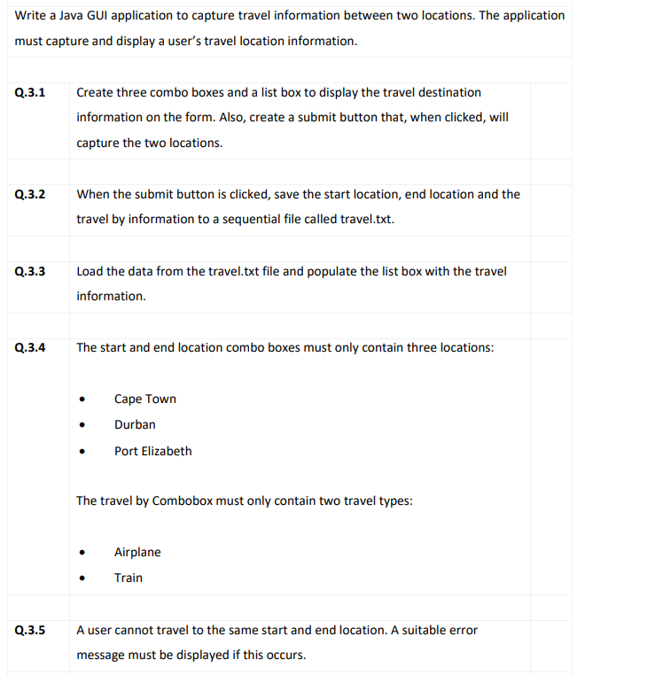 Solved Write a Java GUI application to capture travel | Chegg.com