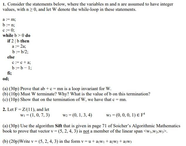 Solved 1 Consider The Statements Below Where The Variables 