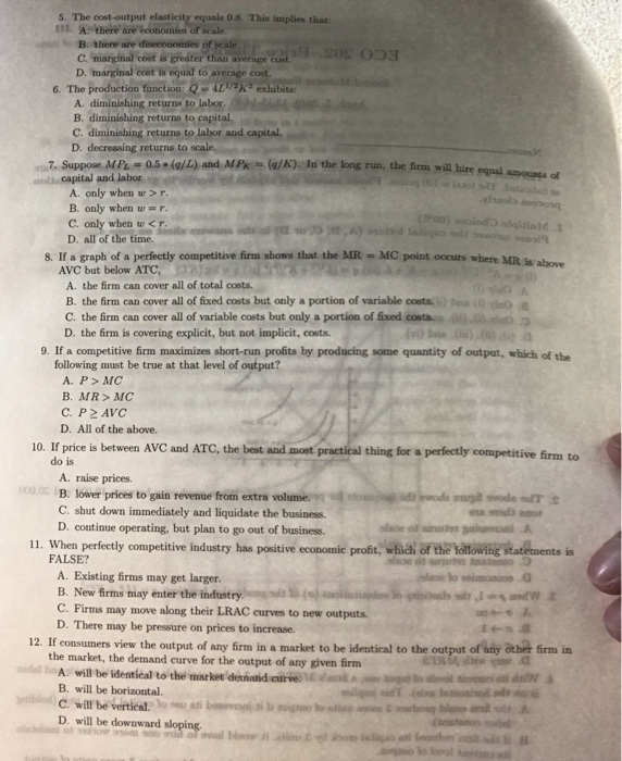 Solved 5. The cost-output elasticity equals 0.8. This | Chegg.com