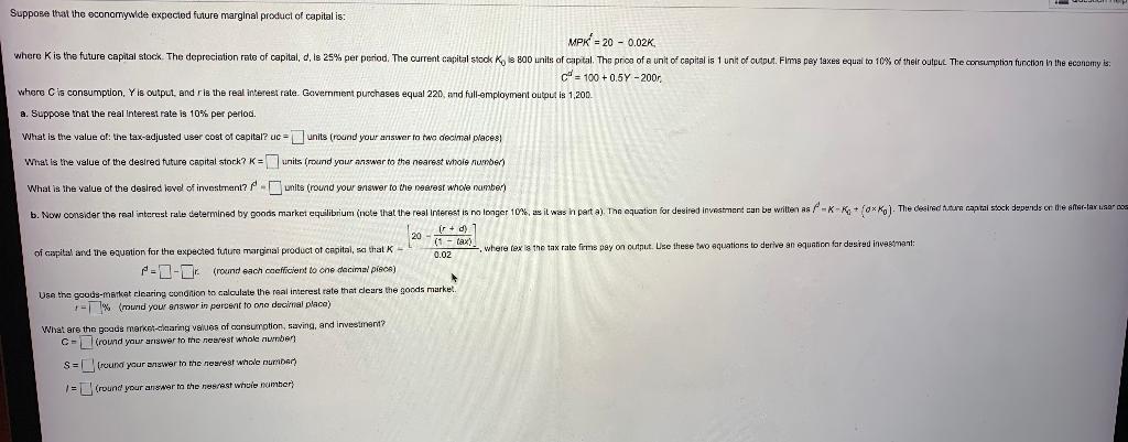 Suppose that the economywide expected future marginal | Chegg.com