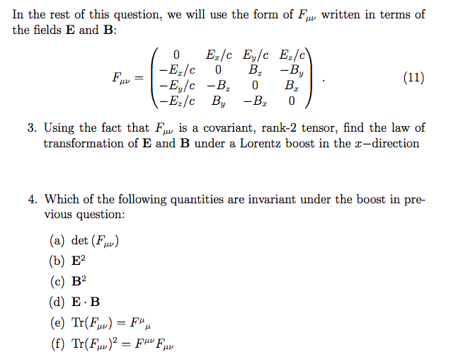 Solved The Electromagnetic Field Tensor Consider the | Chegg.com