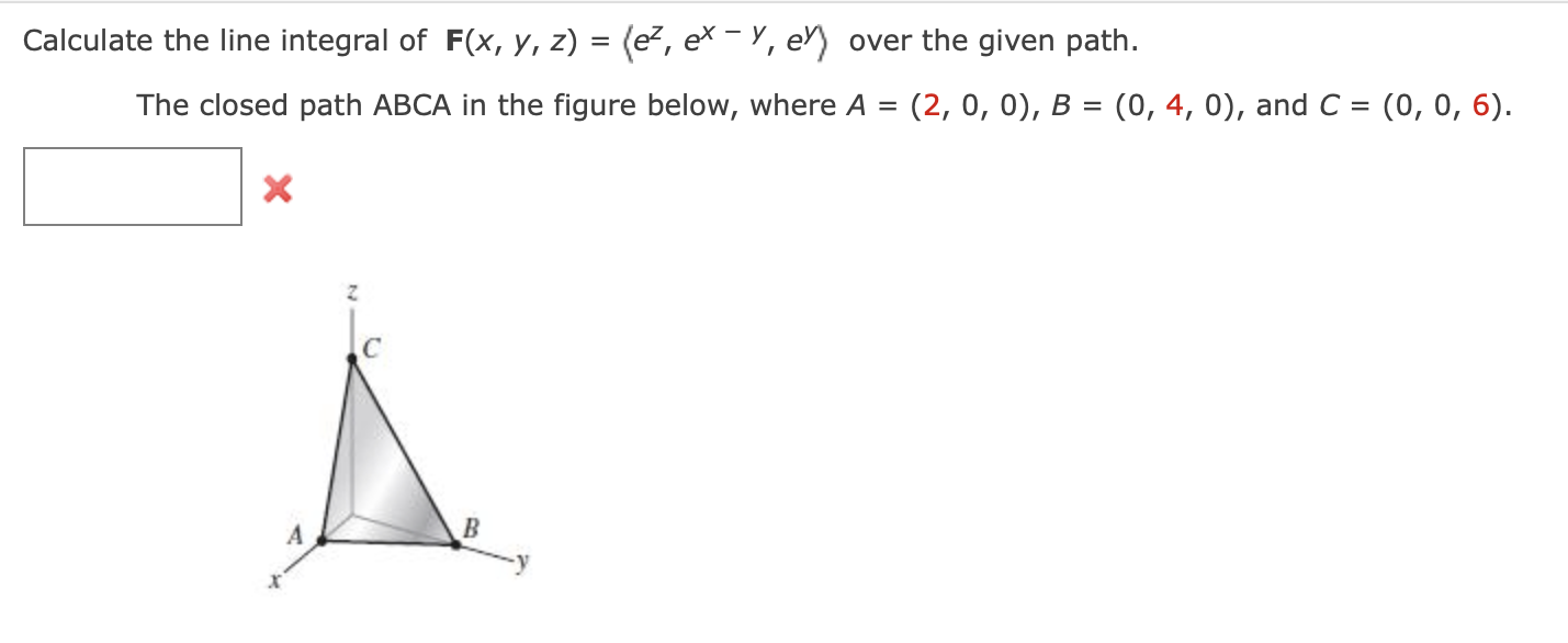 Solved Calculate the line integral of F(x, y, z) = (ez, ex - | Chegg.com