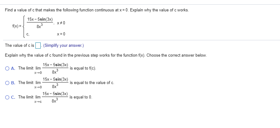 Solved Find A Value Of C That Makes The Following Function