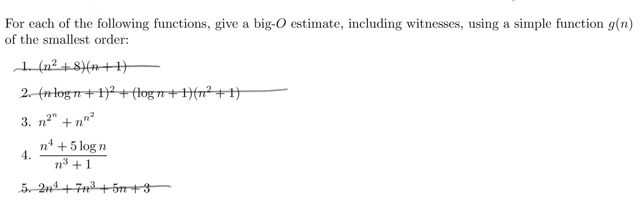 Solved For each of the following functions, give a big-O | Chegg.com