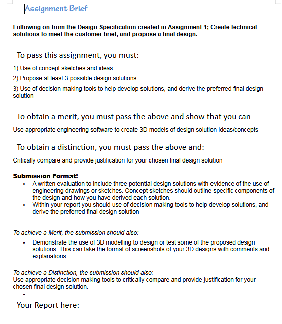Solved Assignment Brief Following on from the Design | Chegg.com