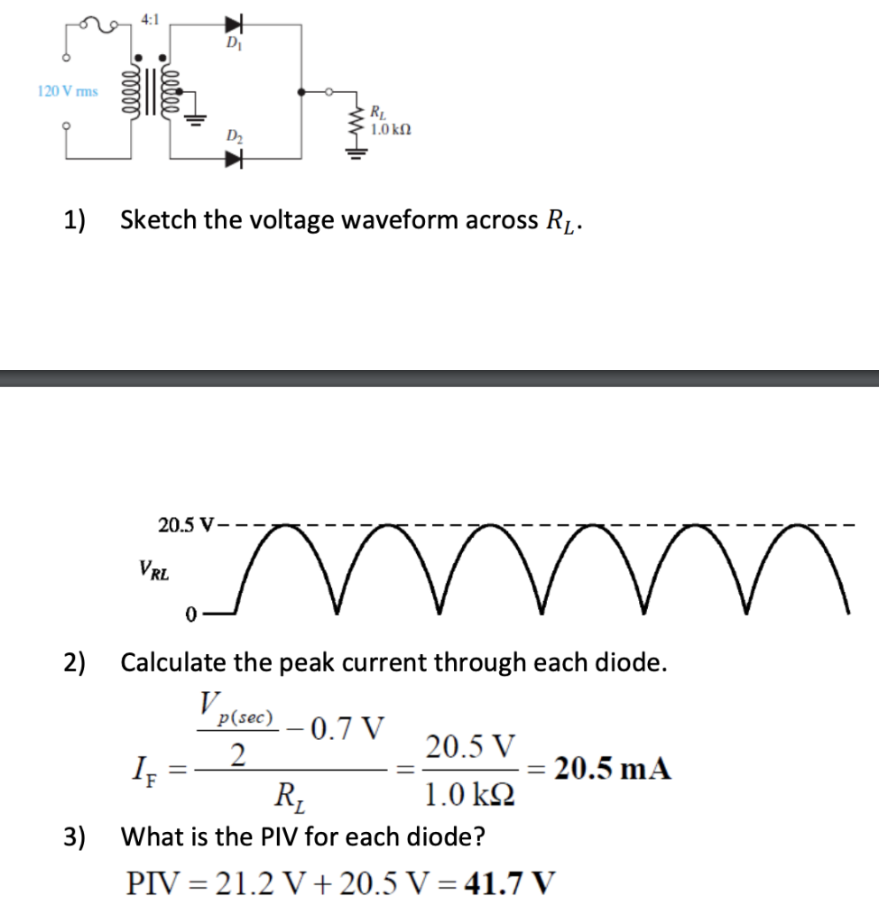 Solved 1 Sketch The Voltage Waveform Across Rl 2