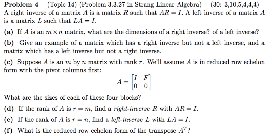 Solved A right inverse of a matrix A is a matrix R such that | Chegg.com