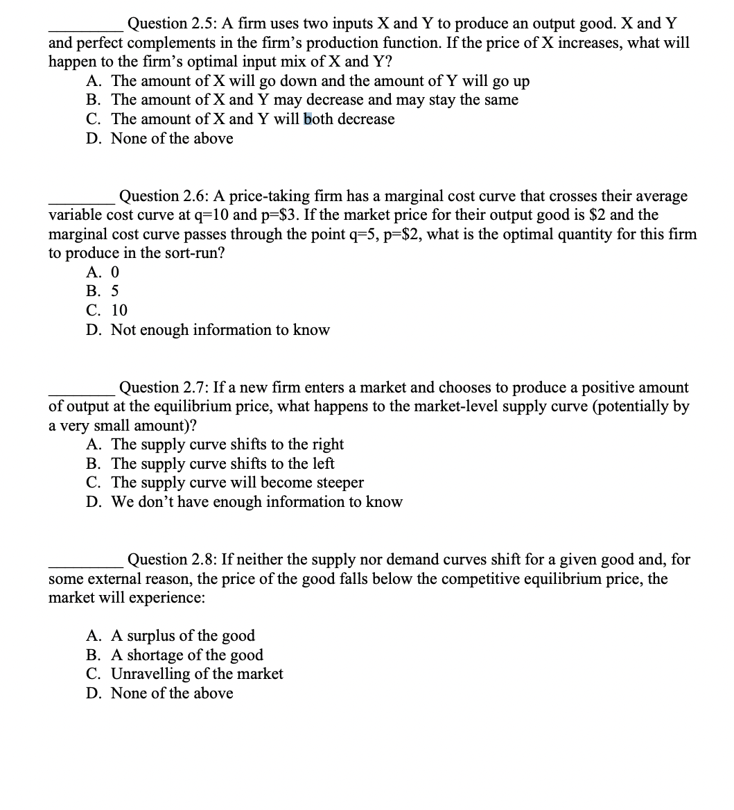 Question 2.5: A firm uses two inputs X and Y to | Chegg.com
