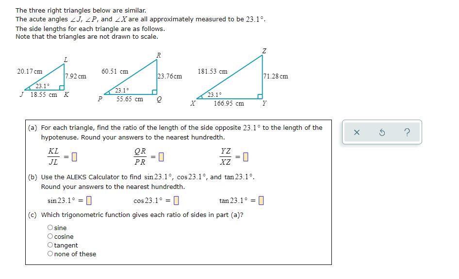 Solved The three right triangles below are similar. The | Chegg.com