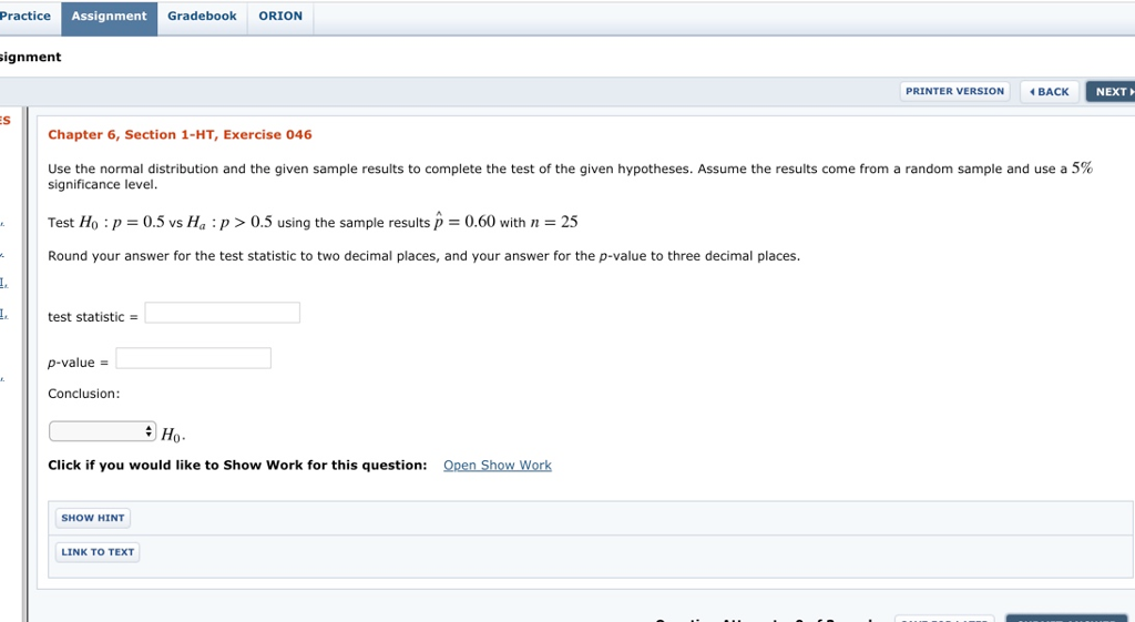 Solved Practice Assignment Gradebook ORION ignment PRINTER | Chegg.com