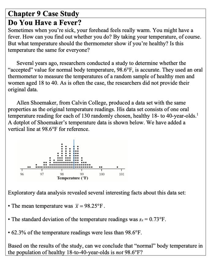 Solved Chapter 9 Case Study Do You Have a Fever? Sometimes | Chegg.com