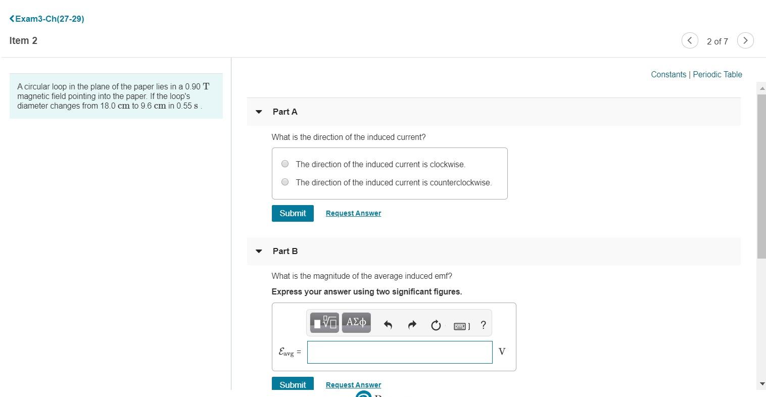 Solved Constants Periodic Table A circular loop in the | Chegg.com