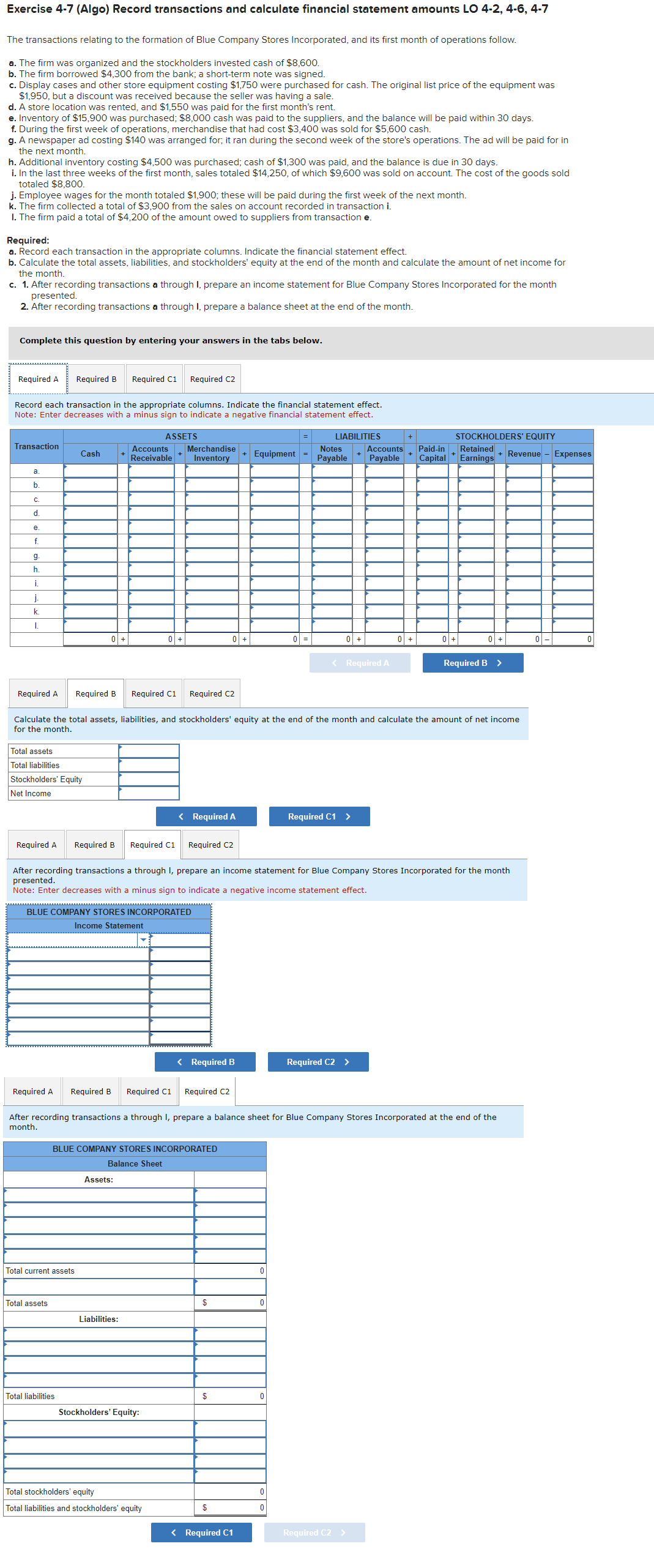 Solved Exercise 4-7 (Algo) Record transactions and calculate | Chegg.com
