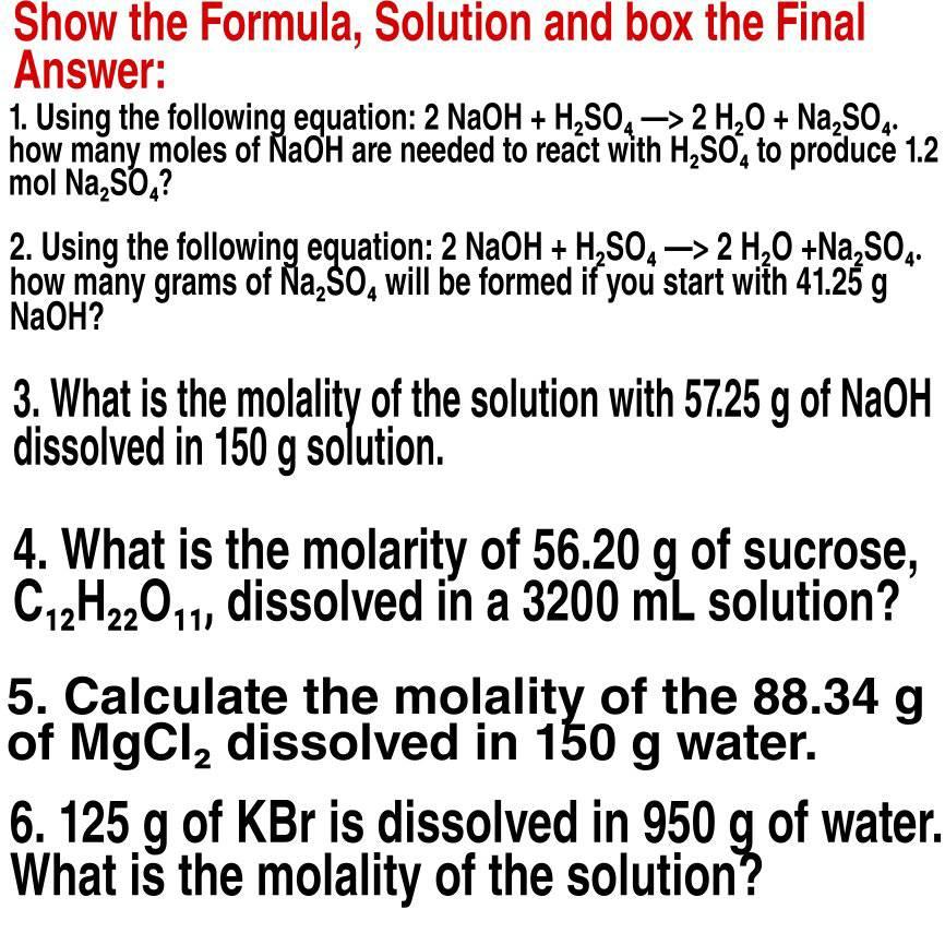 Solved Show the Formula, Solution and box the Final Answer: | Chegg.com