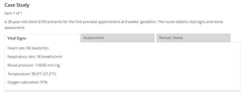 Solved Case Study Item 1 of 1 A 28-year-old client G1P0 | Chegg.com