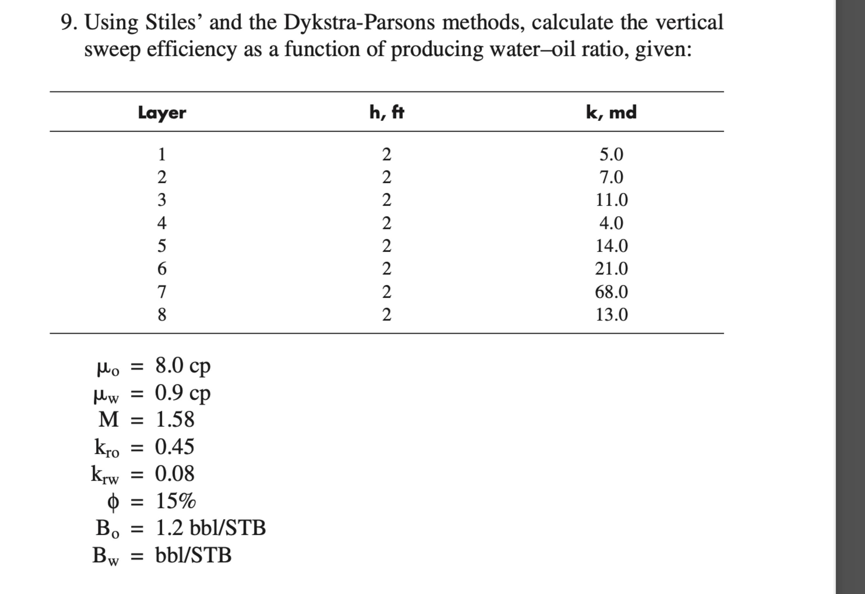 Solved Using Stiles' and the Dykstra-Parsons methods, | Chegg.com