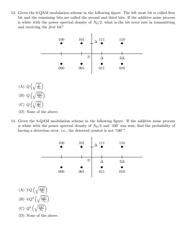 Solved 13. Given the 8-QAM modulation scheme in the | Chegg.com