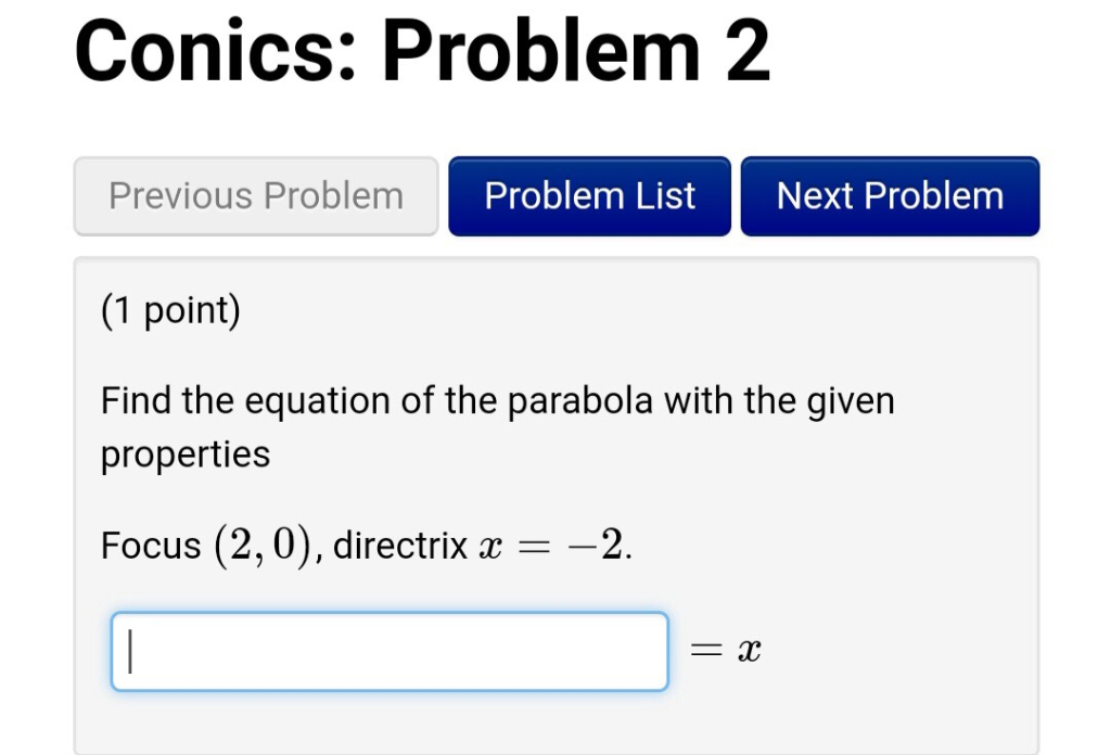 Solved Conics: Problem 2 Previous Problem Problem List Next | Chegg.com