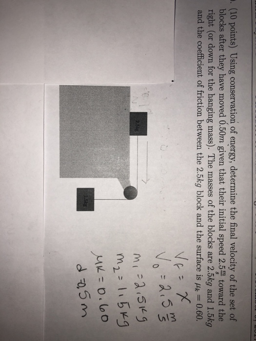 Solved . (10 points) Using conservation of energy, determine | Chegg.com