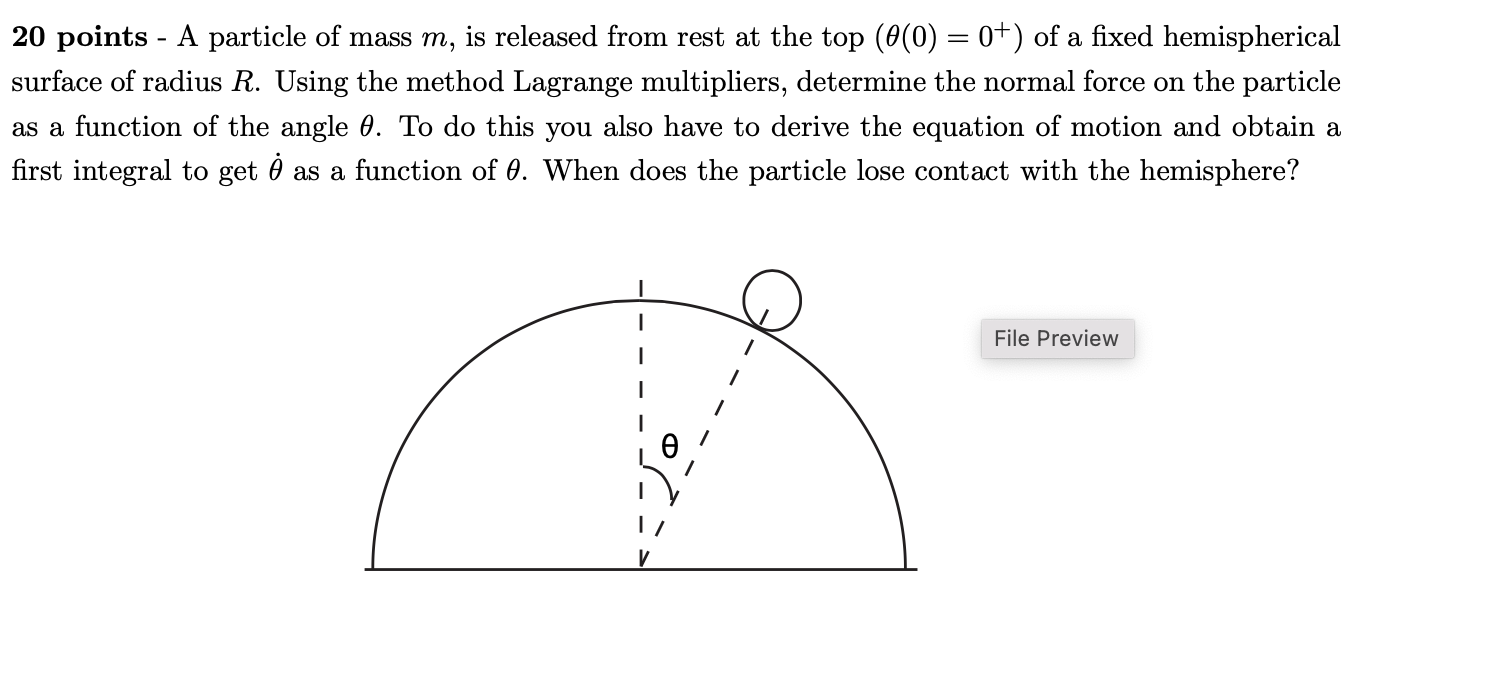 Solved 20 ﻿points - ﻿A particle of mass m, ﻿is released from | Chegg.com
