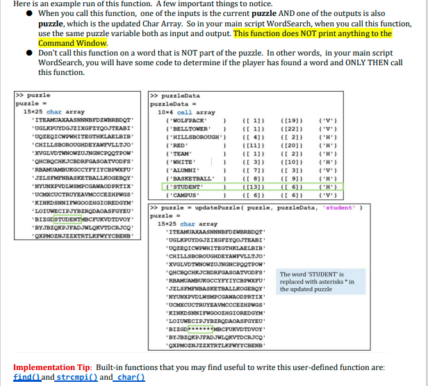 Solved 2.7 Update the puzzle when the player guesses a word | Chegg.com