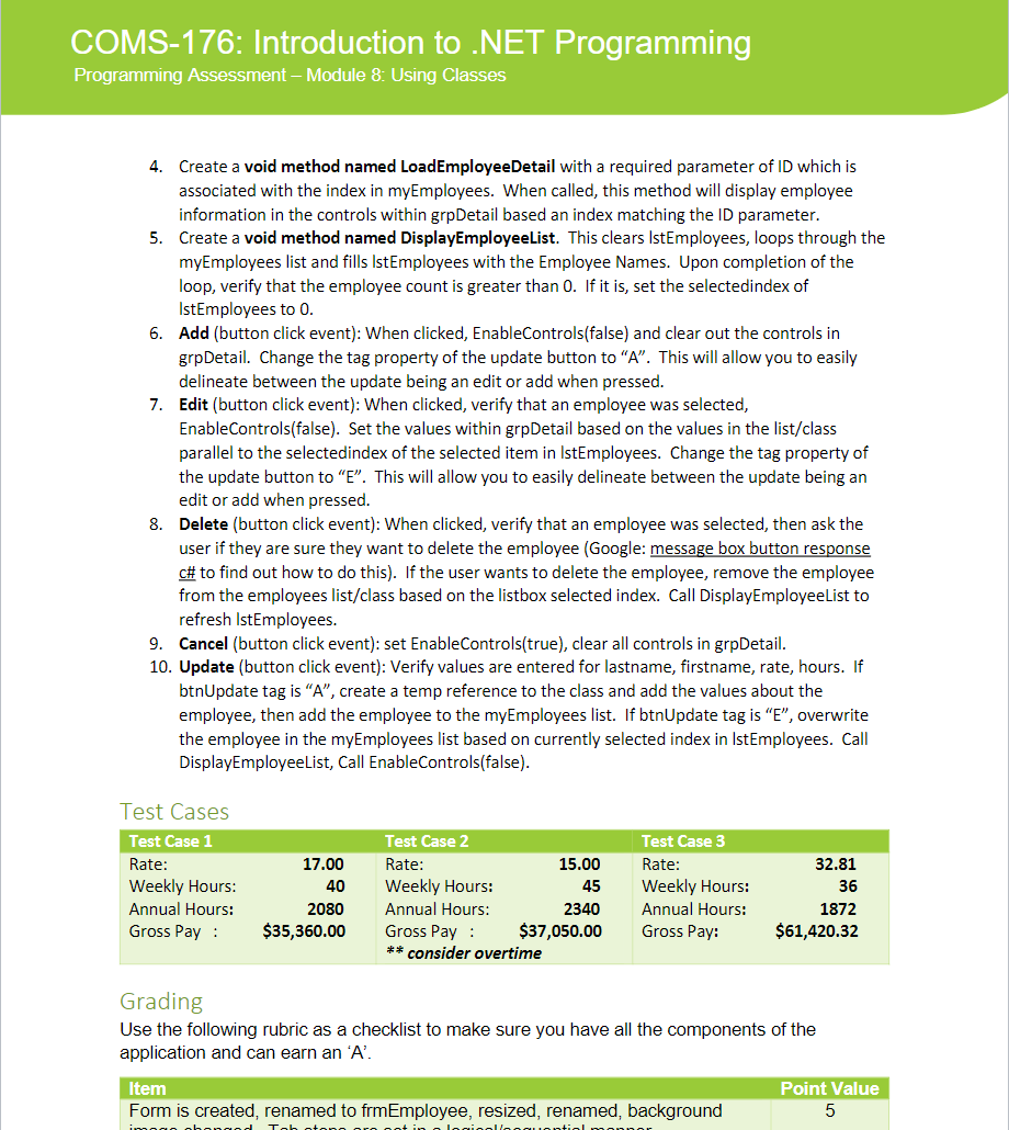 Solved Programming Assessment - Module 8: Using Classes | Chegg.com