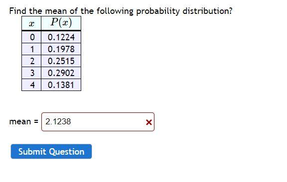 Solved Find the mean of the following probability | Chegg.com