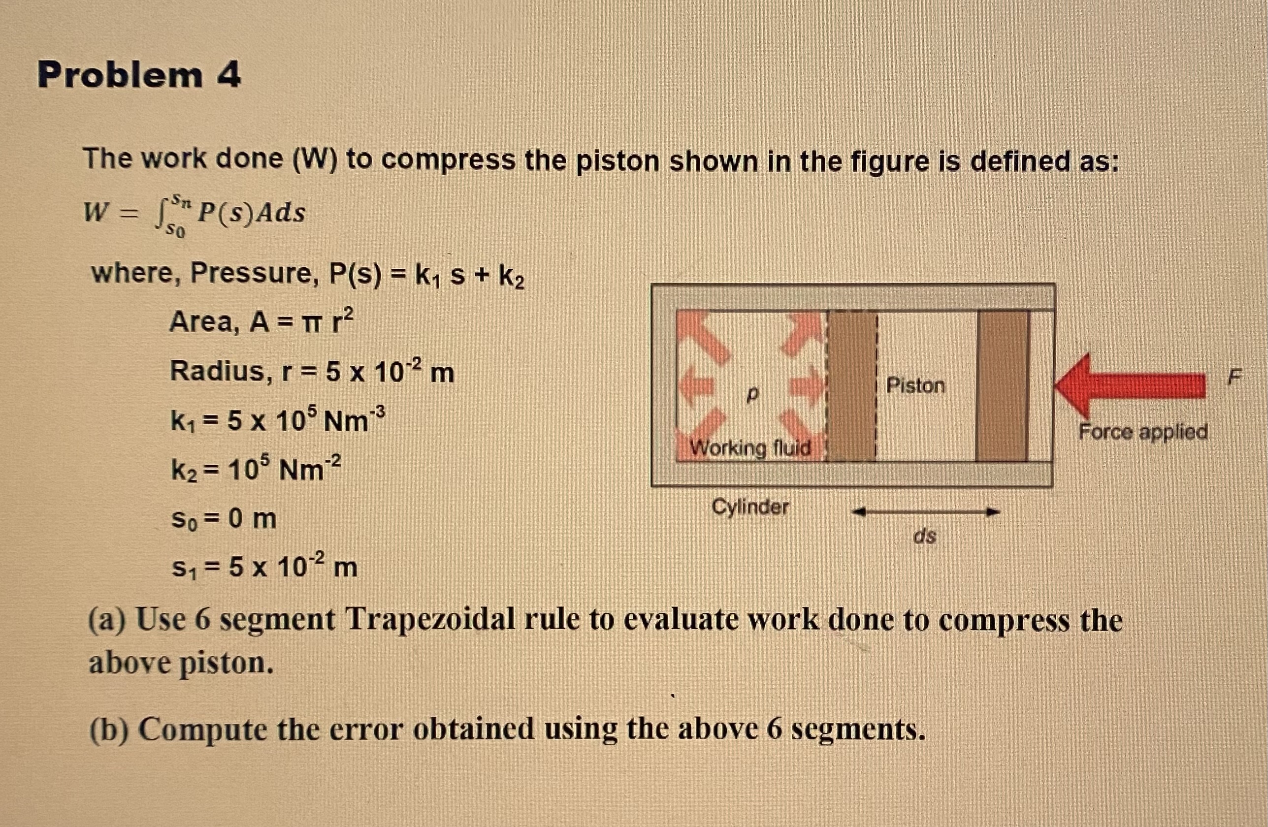 Solved The work done (W) to compress the piston shown in the | Chegg.com