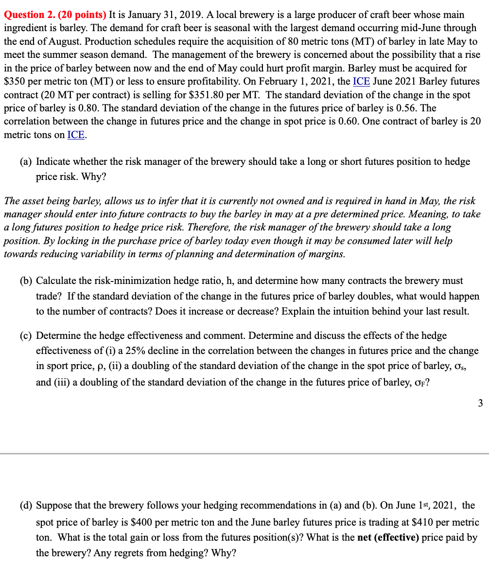 Solved Question 2. (20 points) It is January 31, 2019. A | Chegg.com