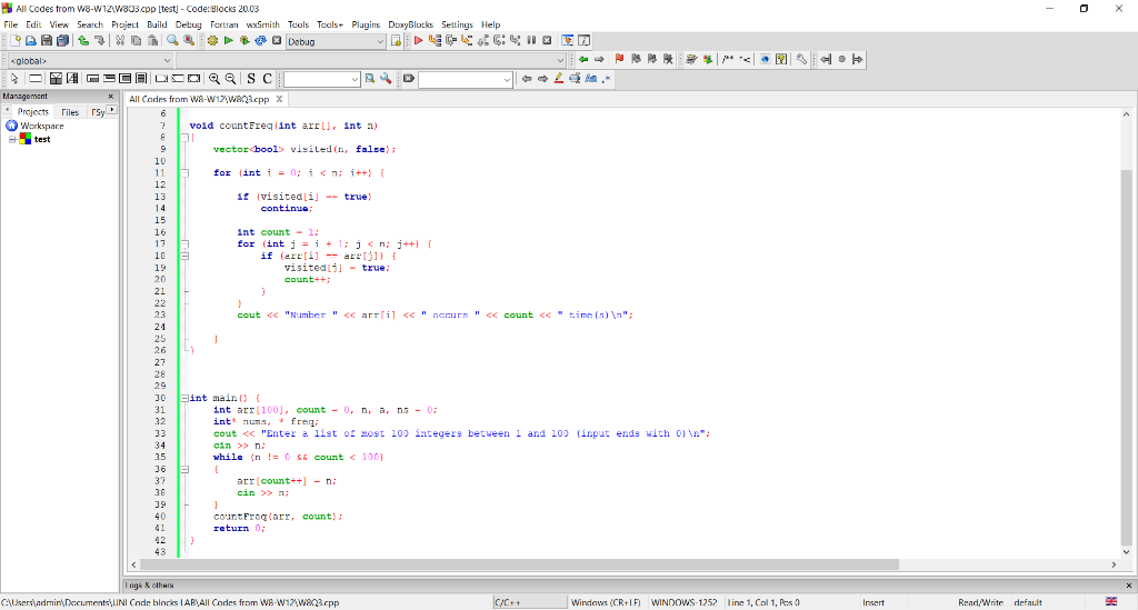 Solved W803.cpp - Code:Blocks 20.03 File Edit View Search | Chegg.com