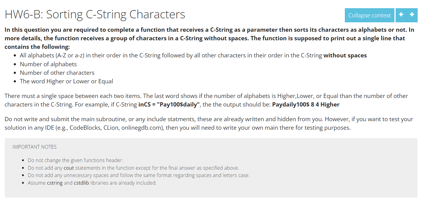 Solved Hw6 B Sorting C String Characters In This Question 