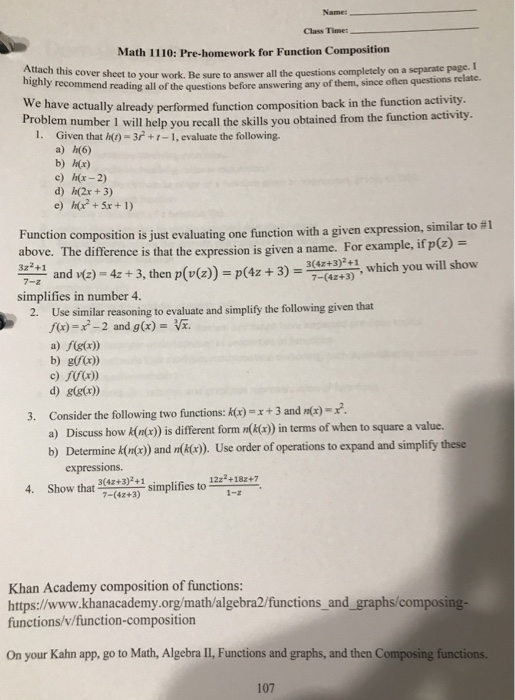Solved Name Class Time Math 1110 Pre Homework For